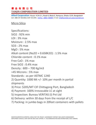 Micro Silica Spec. | DOC | Business Accounting & Finance | Business