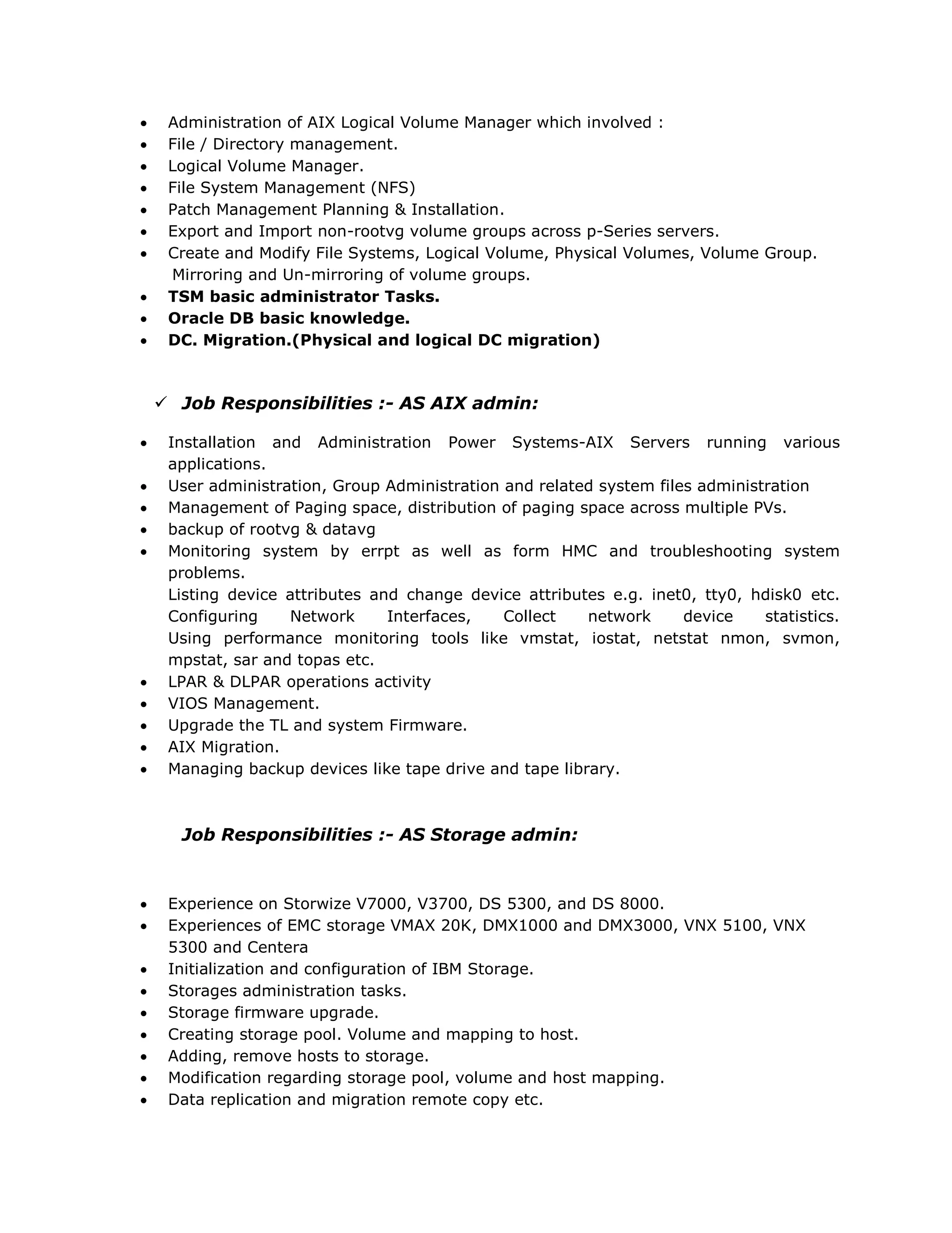 AIX Administator Resume. | PDF