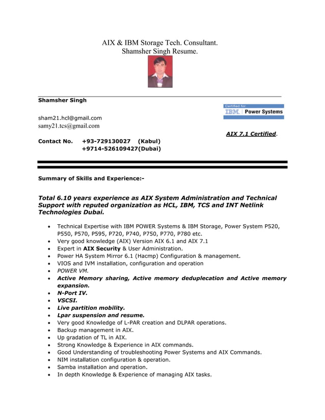AIX Administator Resume. | PDF