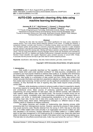 AUTO-CDD: automatic cleaning dirty data using machine learning techniques | PDF | Databases ...