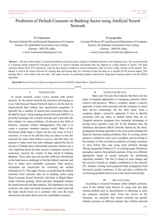 Prediction of Default Customer in Banking Sector using Artificial Neural Network | PDF
