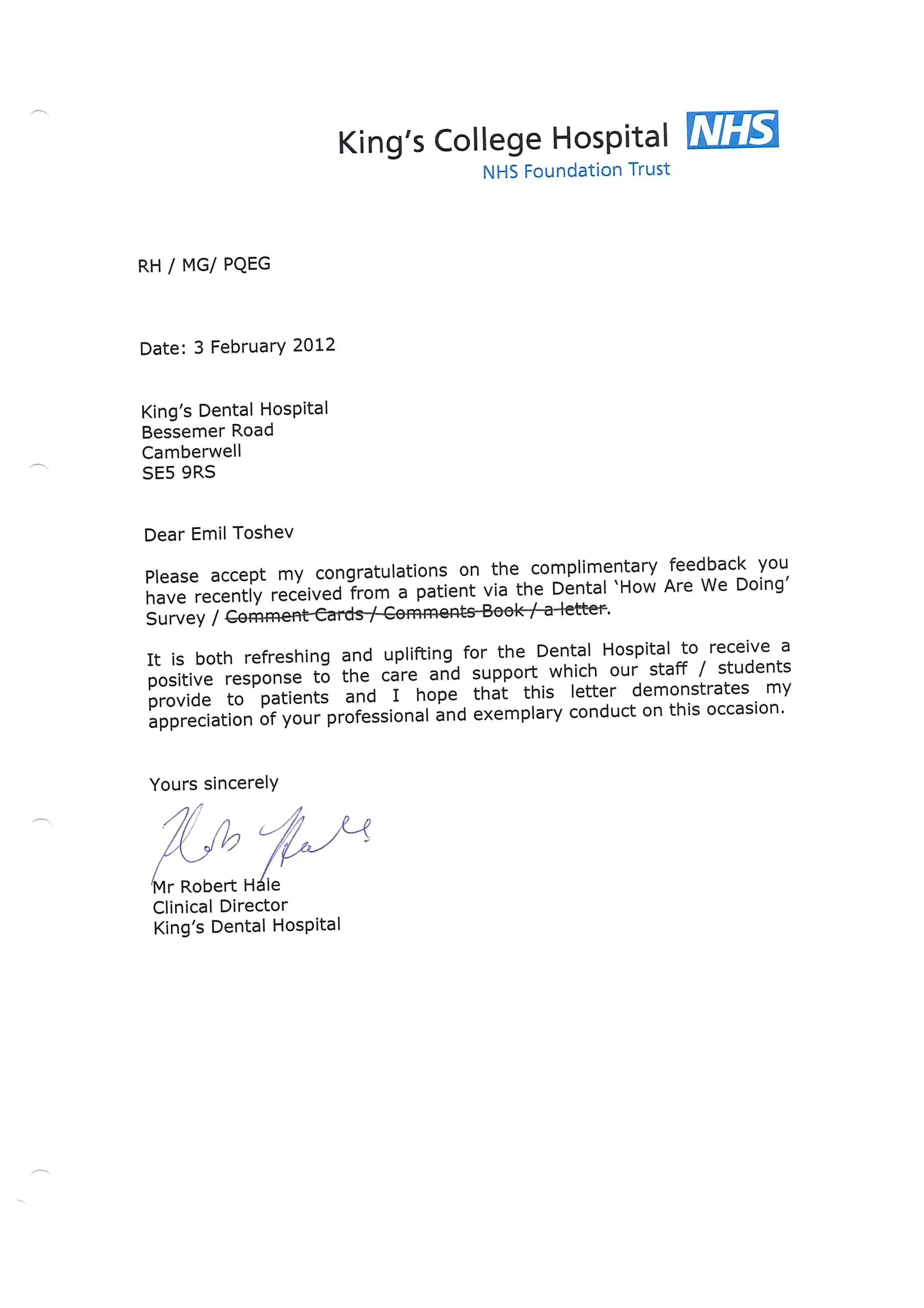 King's College Hospital- Complimentary feedback | PDF