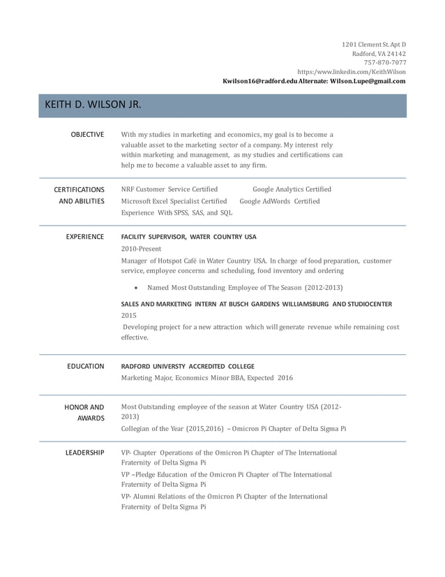 Keith D Wilson Jr Resume | PDF