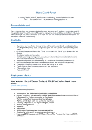 Ross Facer CV | PDF
