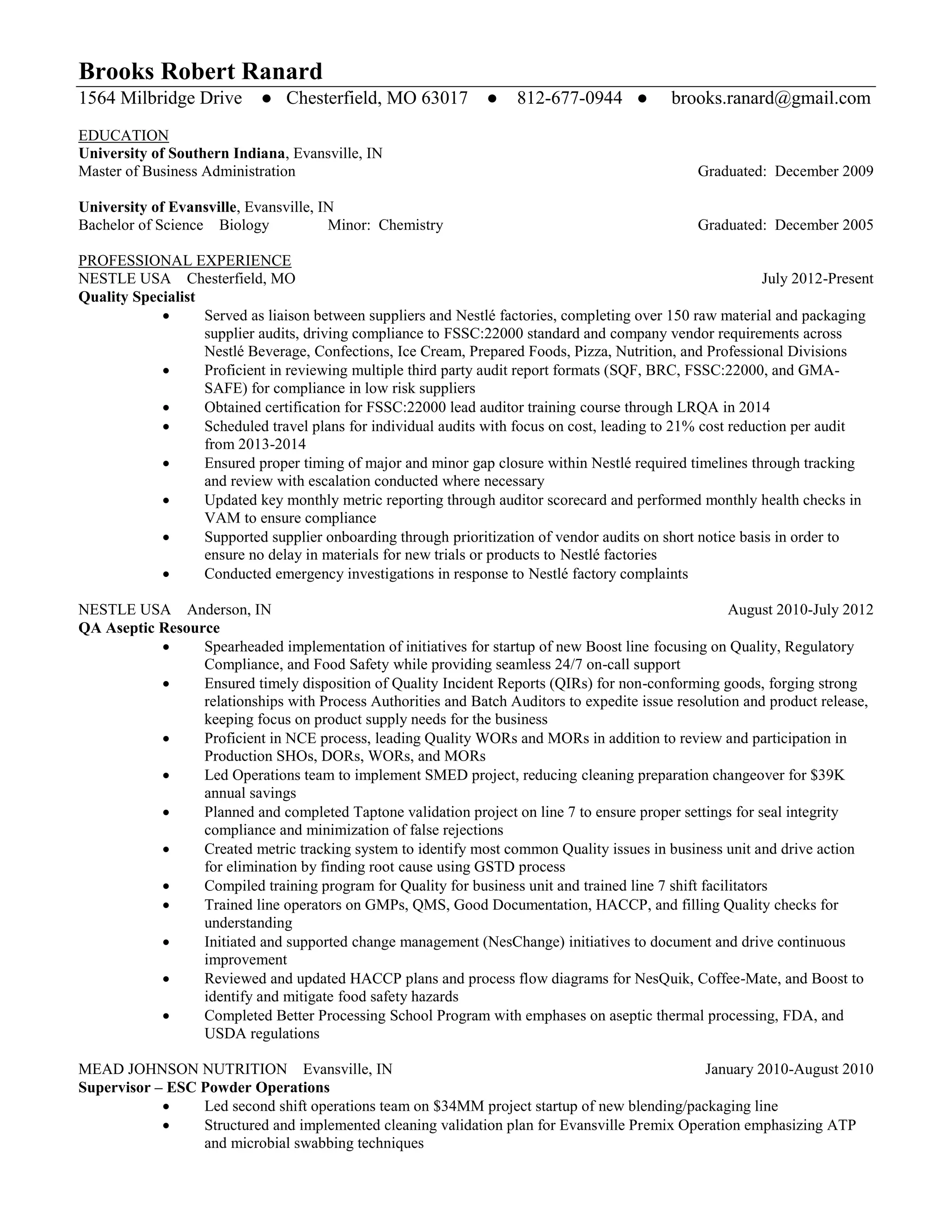 Resume for Brooks Ranard | DOCX