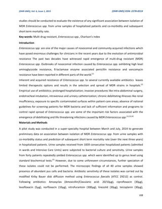 MDR enterococcal urinary isolates with associated co-morbidity and ...