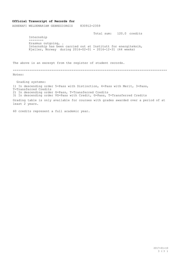 Official National Transcript of Dalarna University MSc degree | PDF