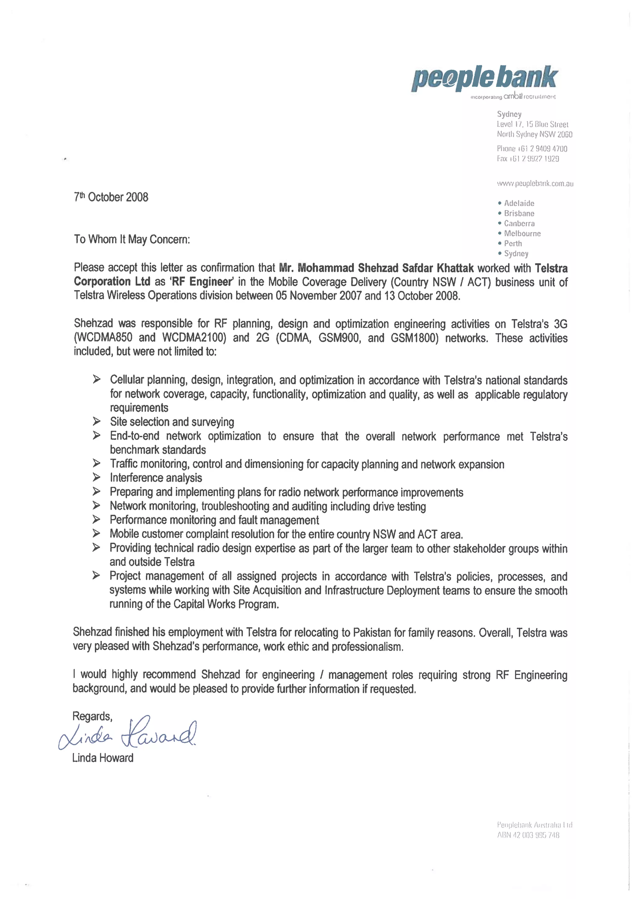 Peoplebank_Telstra Experience Letter | PDF