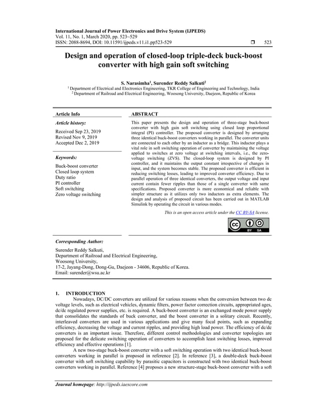 Design and operation of closed-loop triple-deck buck-boost converter with high gain soft ...