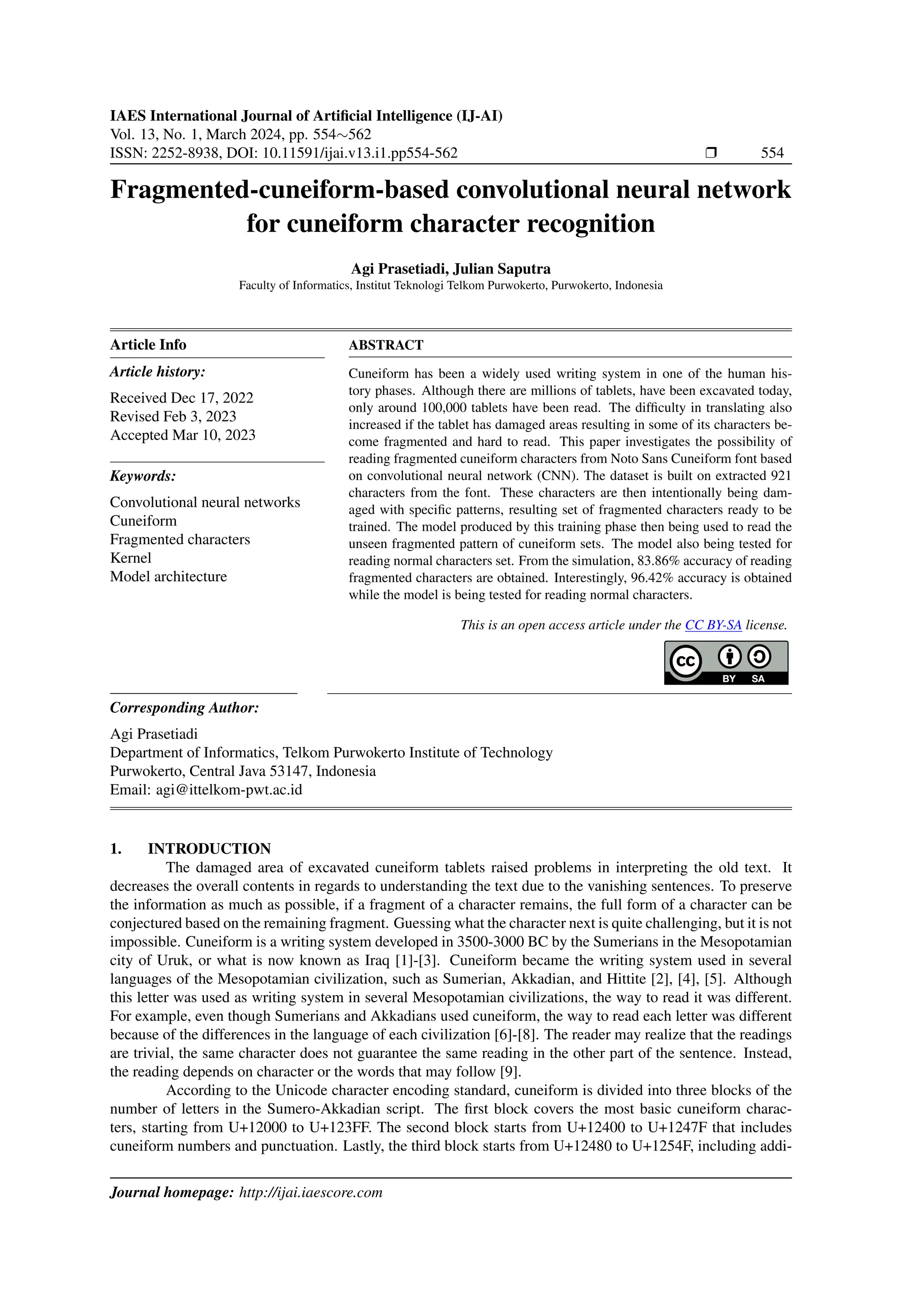 Fragmented-cuneiform-based convolutional neural network for cuneiform ...
