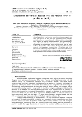 Ensemble of naive Bayes, decision tree, and random forest to predict air quality | PDF
