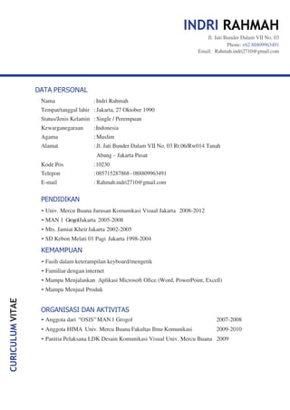 CV Indri Rahmah | PDF