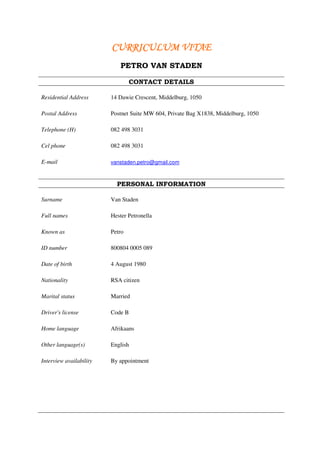 P van Staden CV | PDF