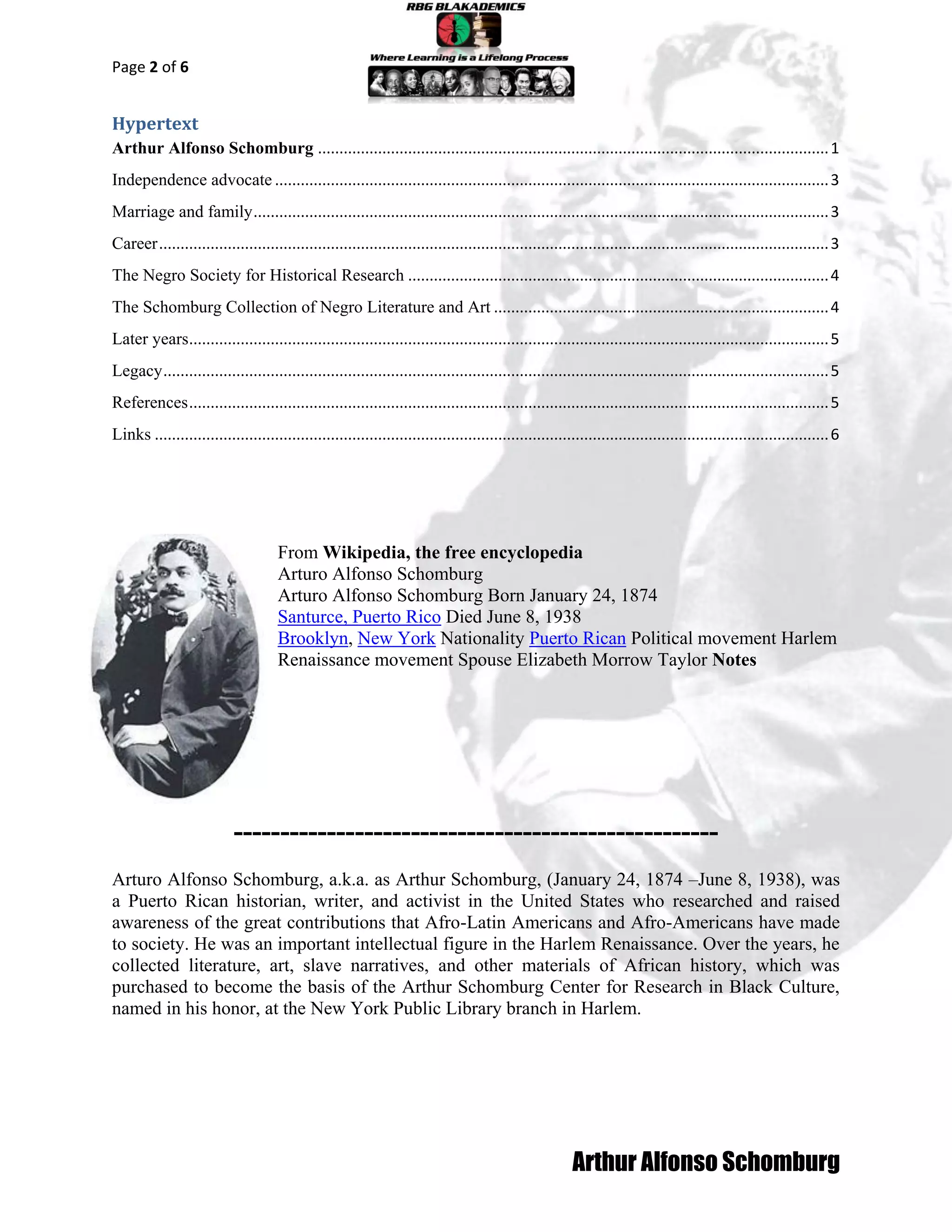 Arthur Alfonso Schomburg-A Self Educated Scholar | PDF