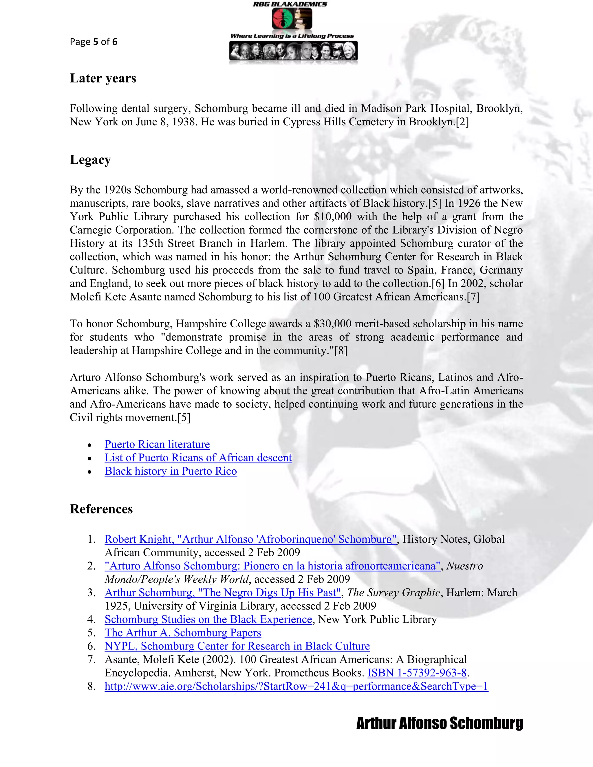 Arthur Alfonso Schomburg-A Self Educated Scholar | PDF