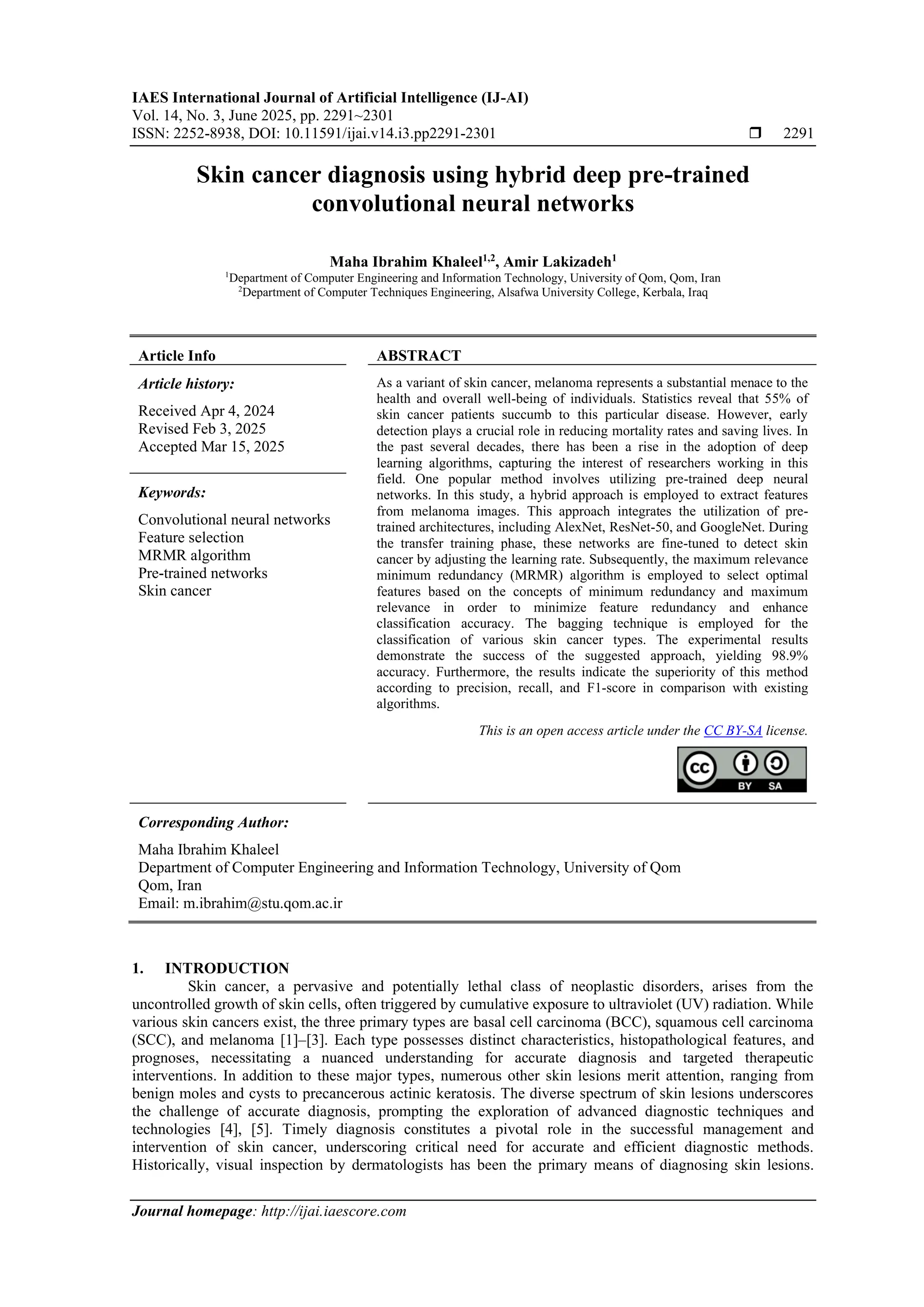 Skin cancer diagnosis using hybrid deep pre-trained convolutional ...