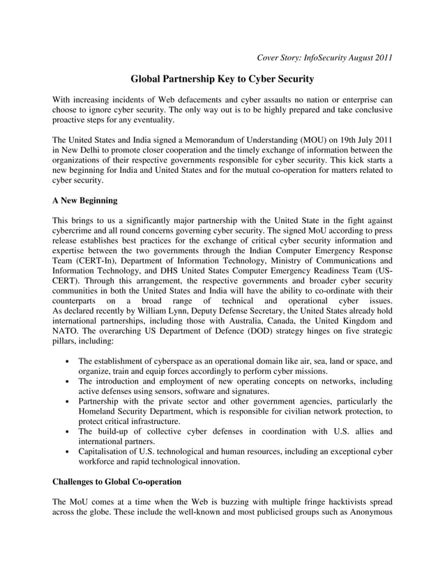 Global Partnership Key to Cyber Security | PDF