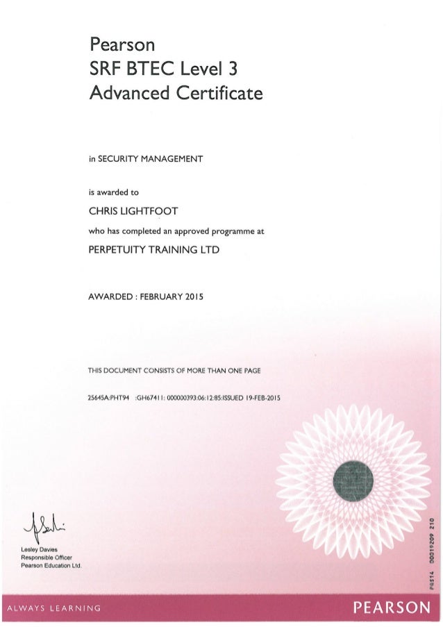BTEC Level 3 Certificate BTEC Level 3 Certificate