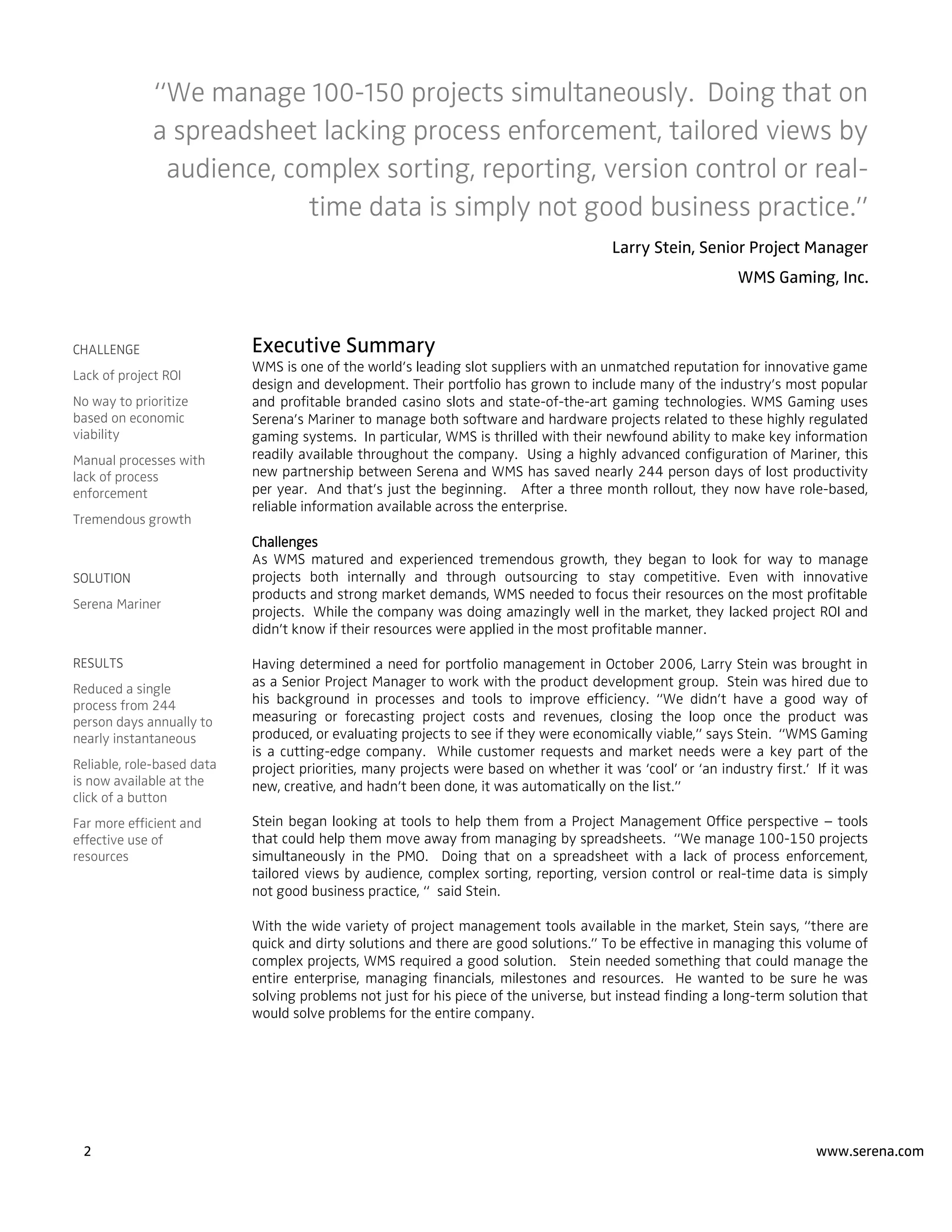 WMS Gaming Beats the Odds With Serena Mariner | PDF