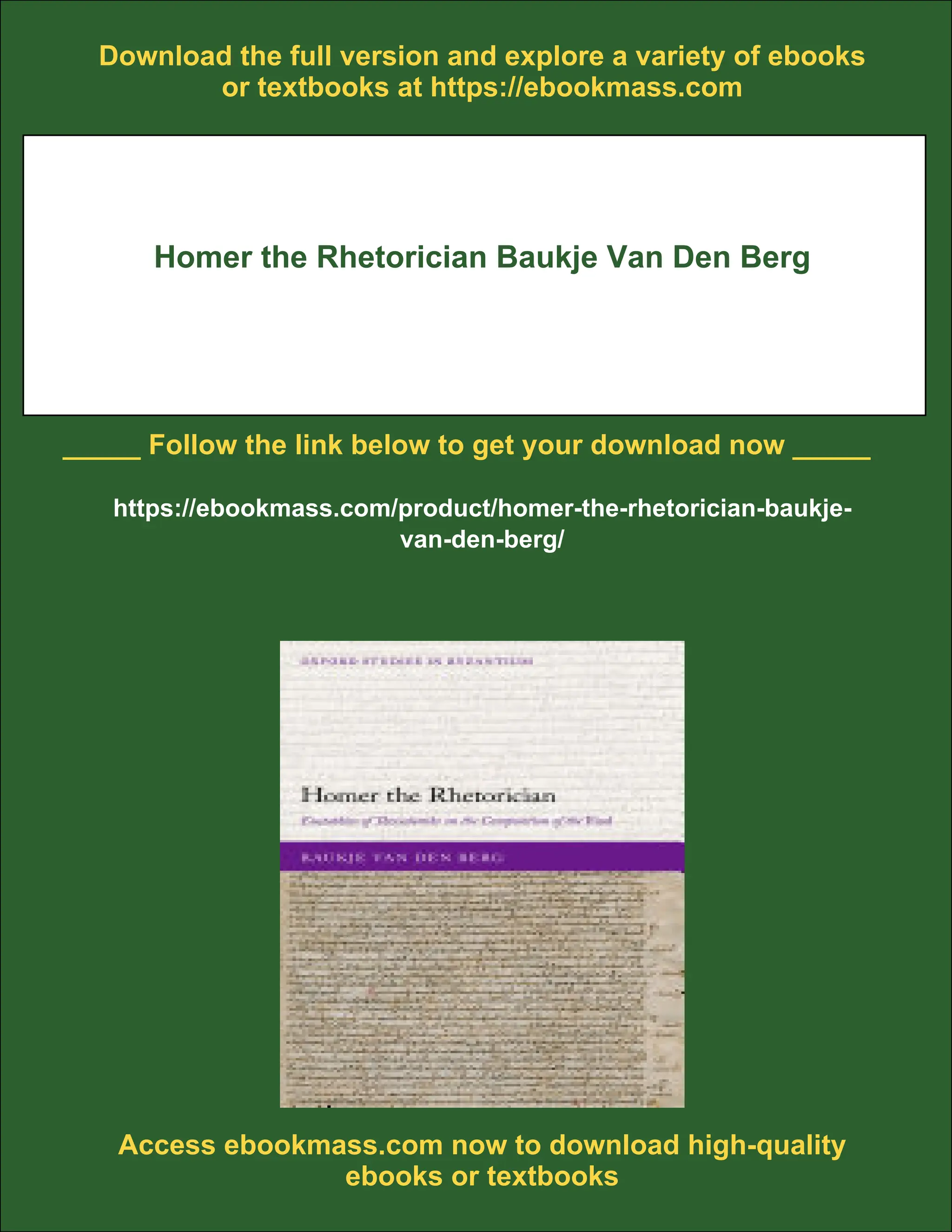 Homer the Rhetorician Baukje Van Den Berg | PDF