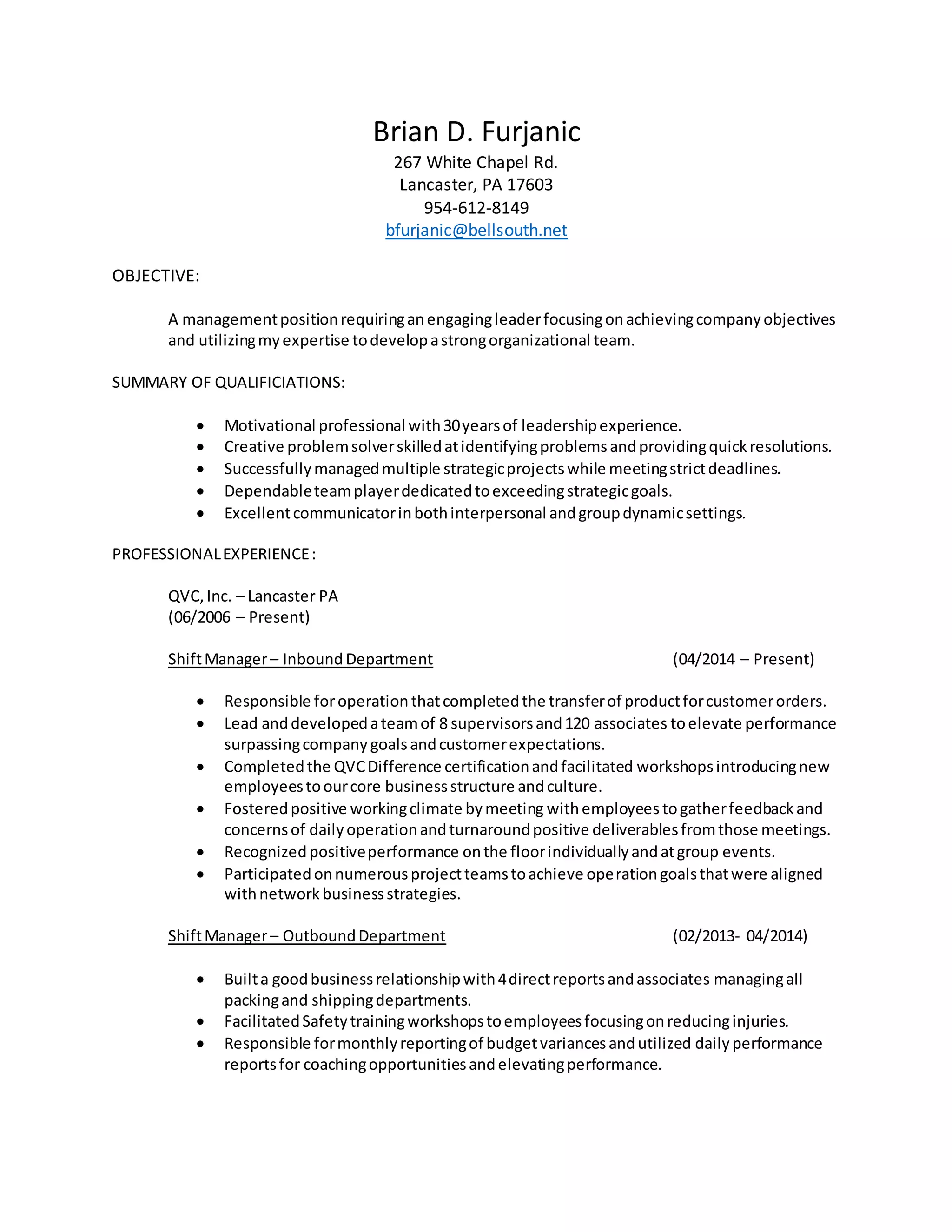 Brian Furjanic 2015 resume | PDF