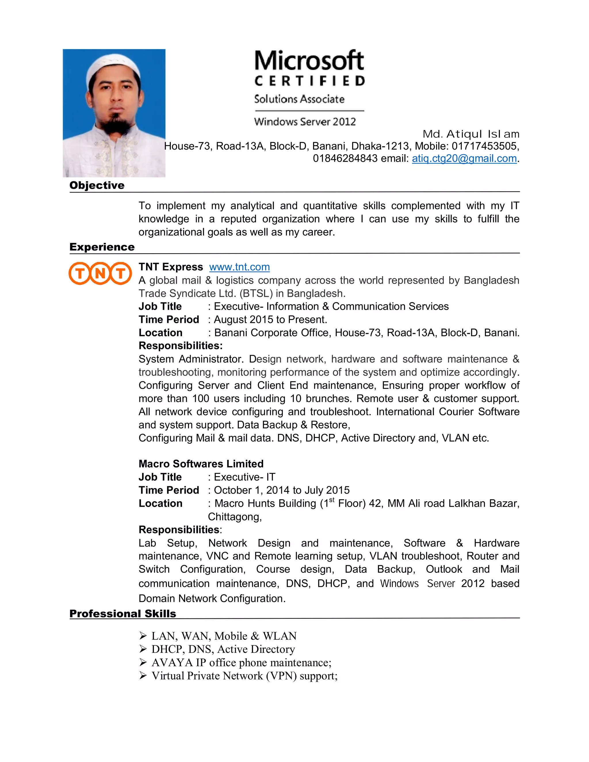 Resume of Md. Atiqul Islam | PDF
