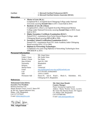 Resume of Md. Atiqul Islam | PDF