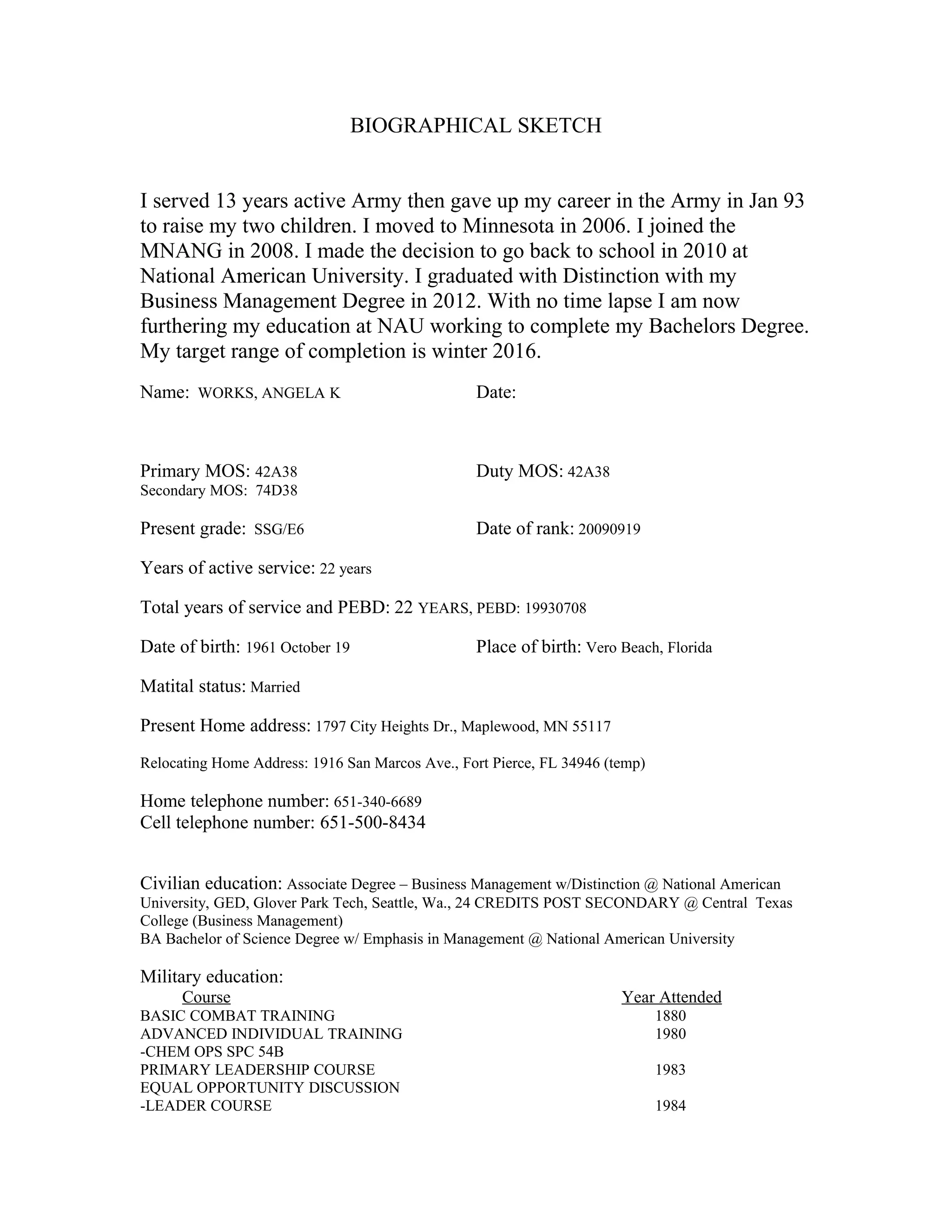 BIOGRAPHICAL SKETCH WORKS | DOC