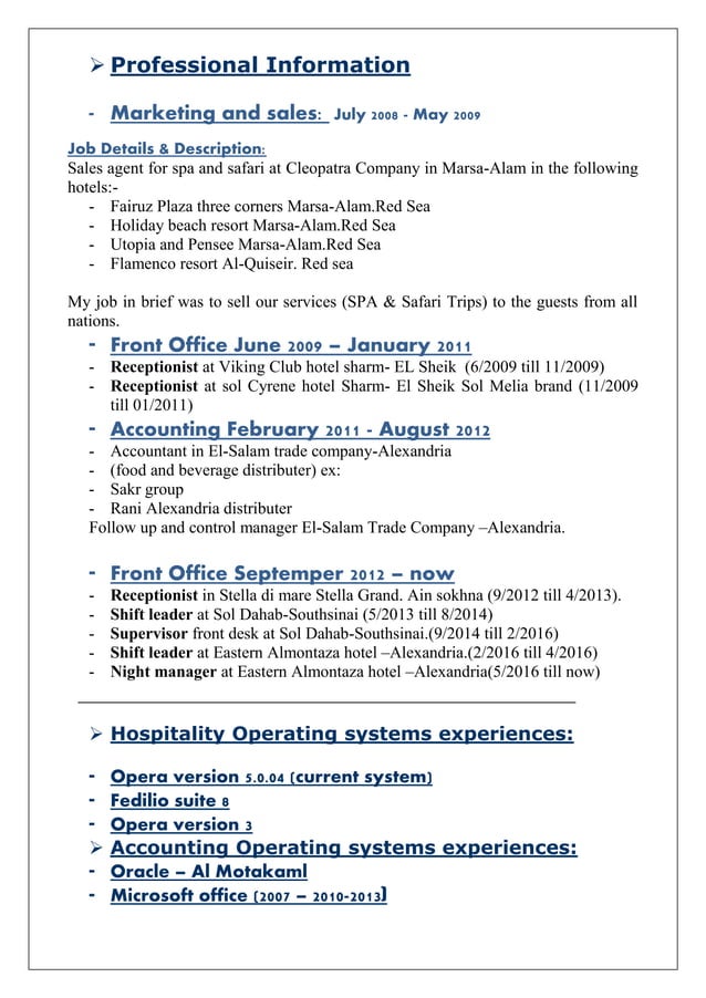 CV | PDF | Hotels and Motels | Travel Type