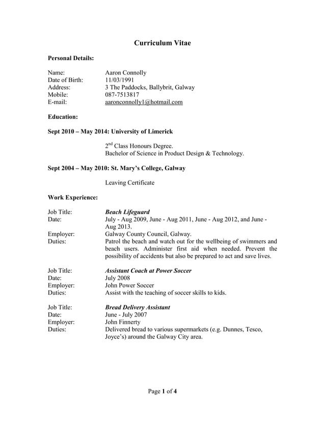 CV_Of_Aaron_Connolly_2014 | PDF | Soccer | Sports