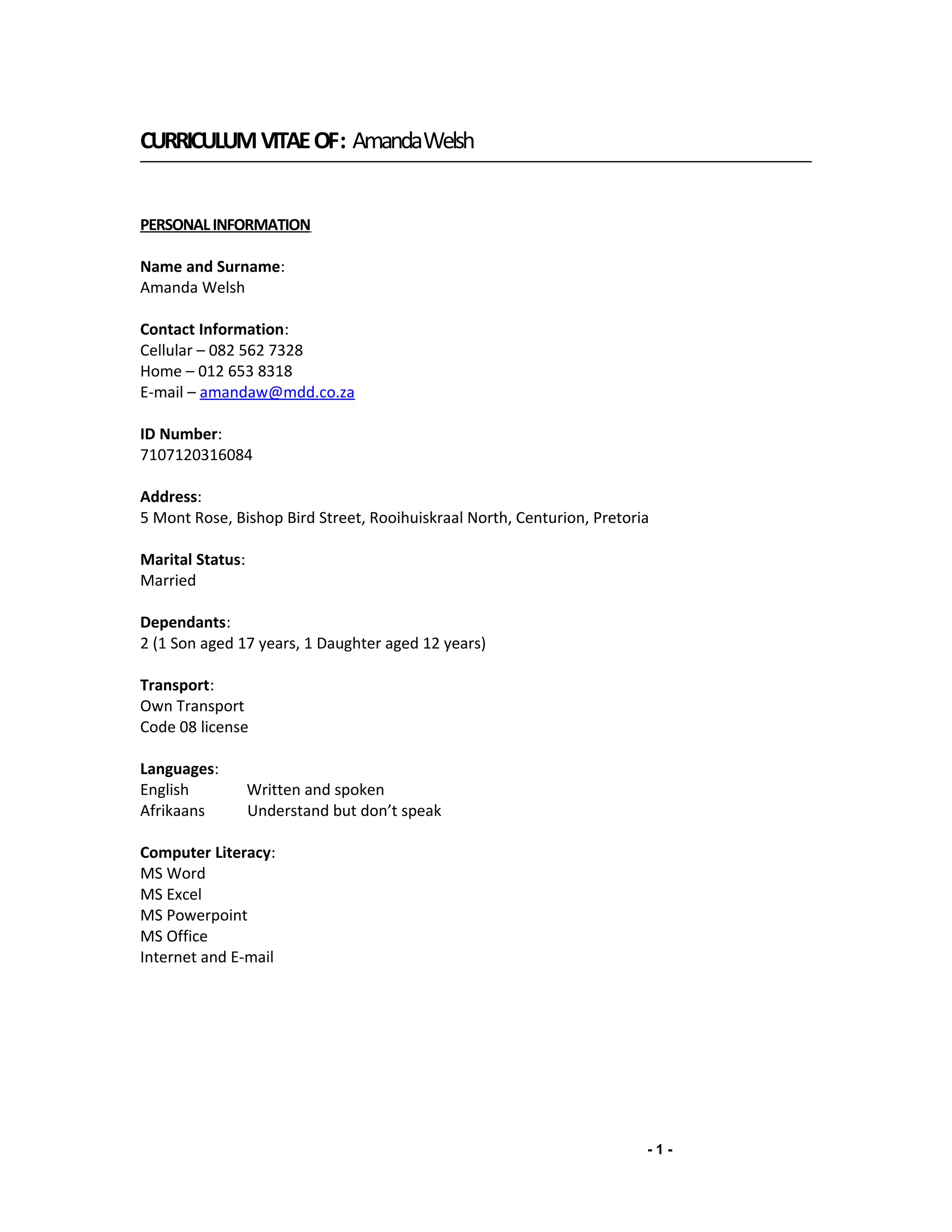 Curriculum Vitae_Amanda Welsh | DOC