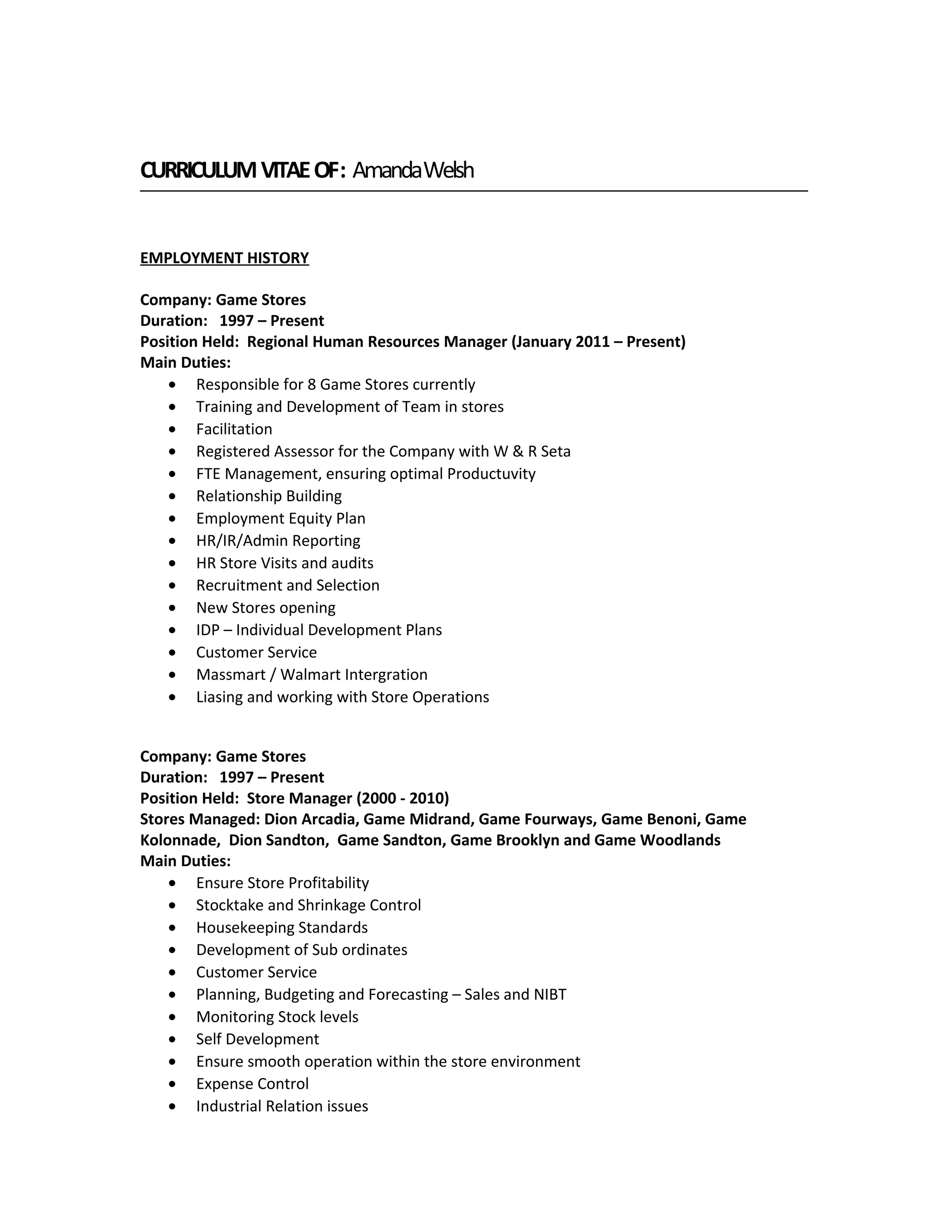 Curriculum Vitae_Amanda Welsh | PDF