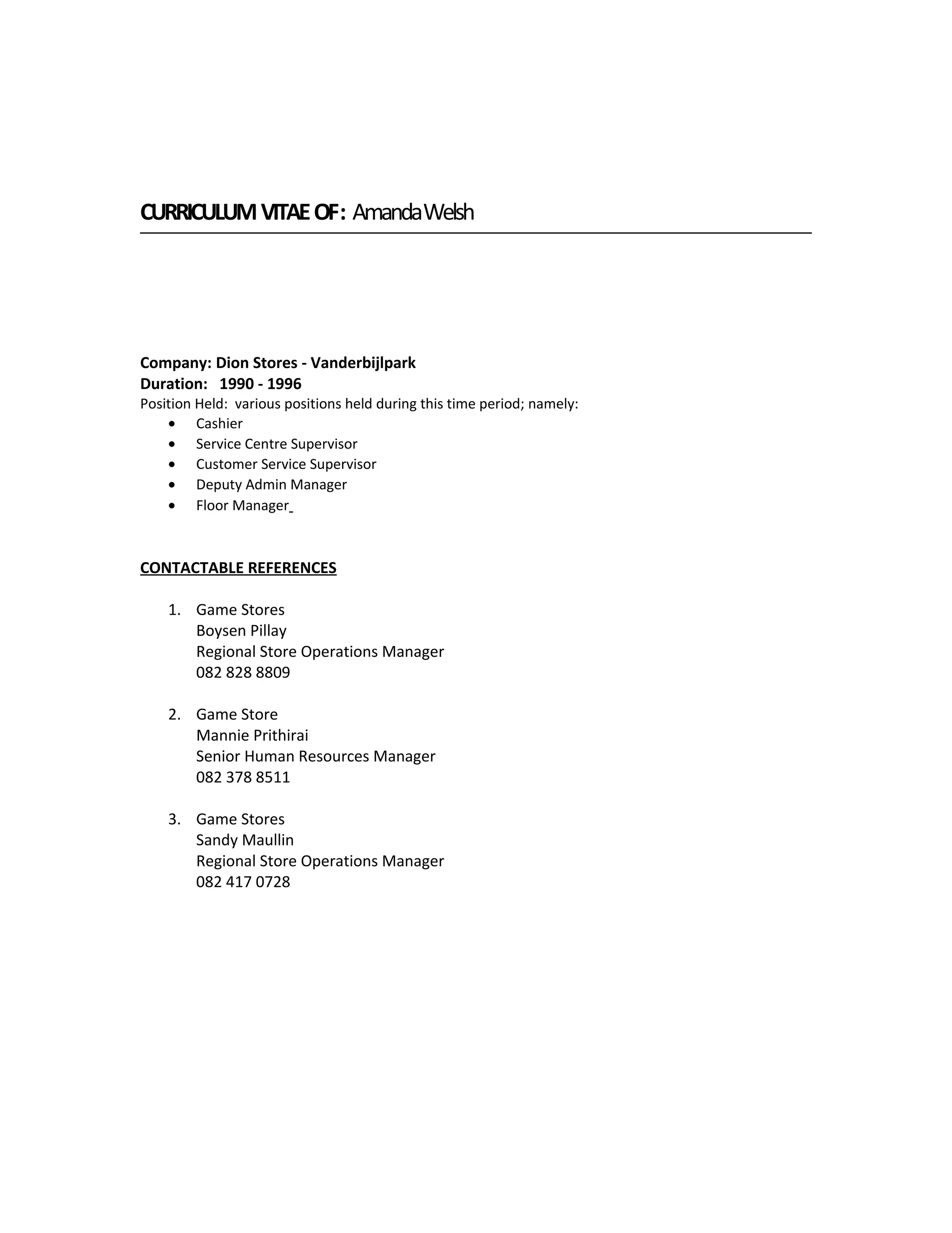Curriculum Vitae_Amanda Welsh | PDF