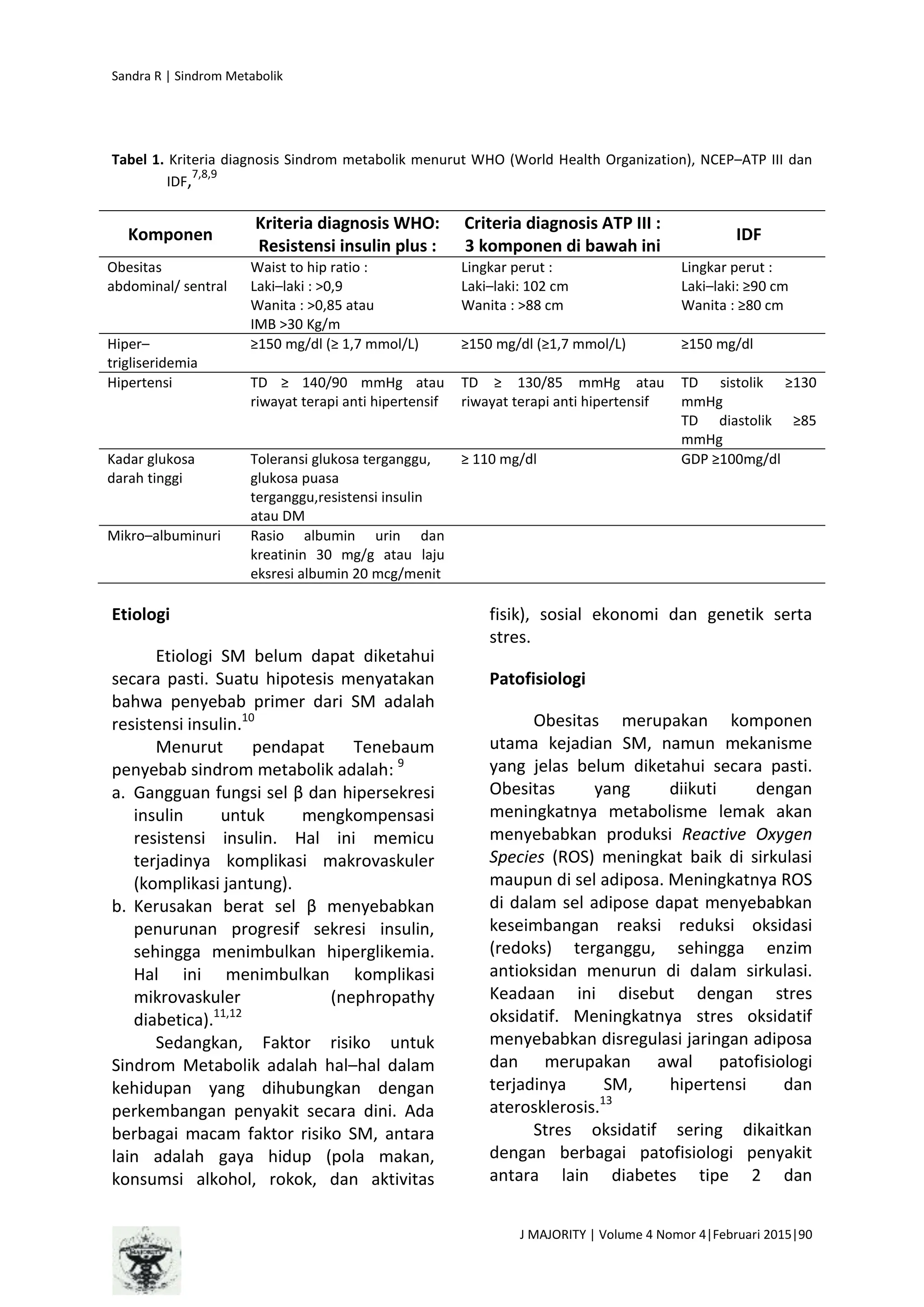 Kriteria diagnosis penyakit sindrom metabolik | PDF