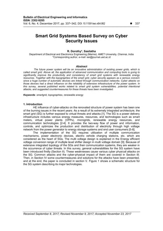 Smart Grid Systems Based Survey on Cyber Security Issues | PDF