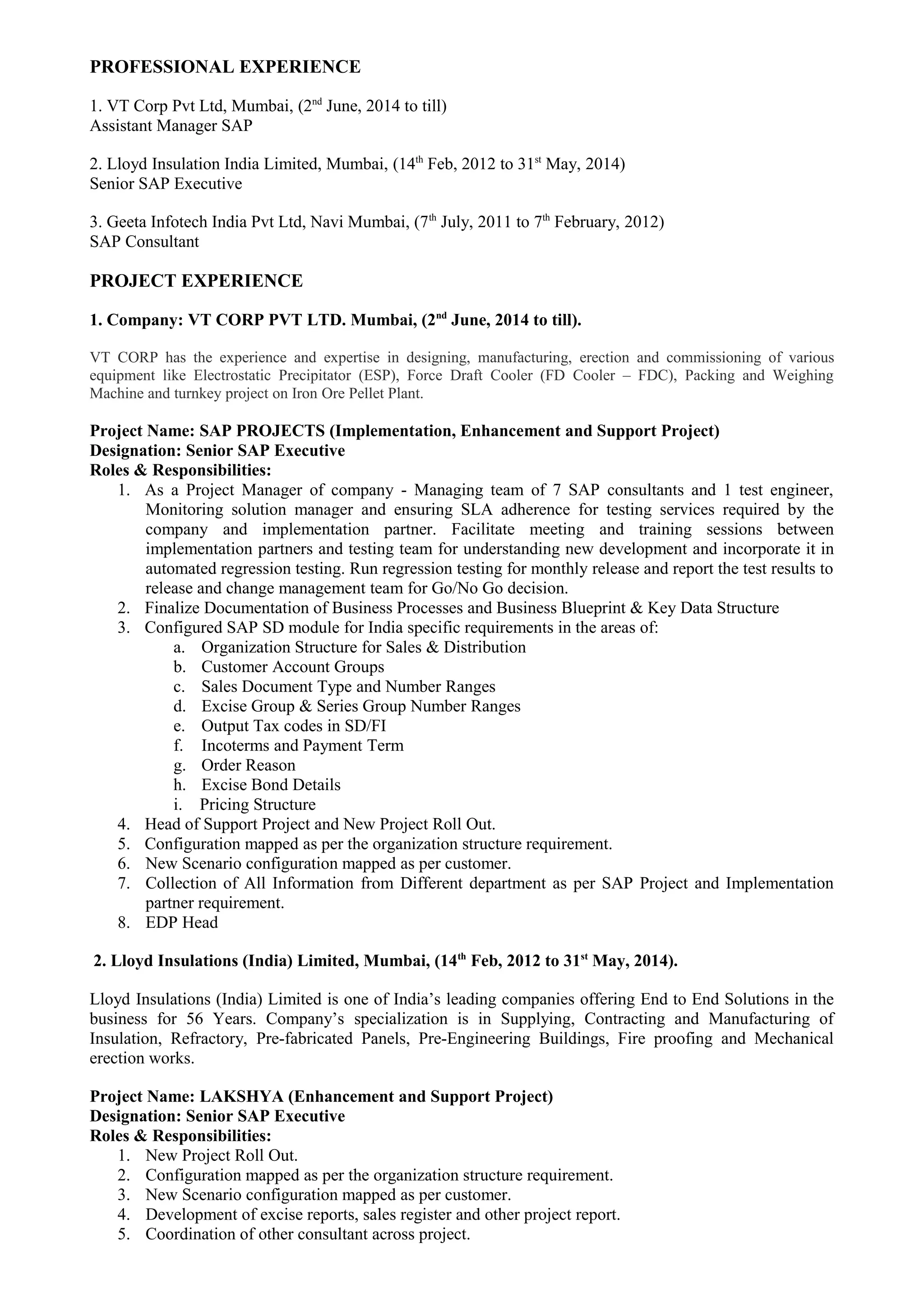 Resume Devang Rohit SAP SD Consultant | DOC | Business Accounting & Finance | Business