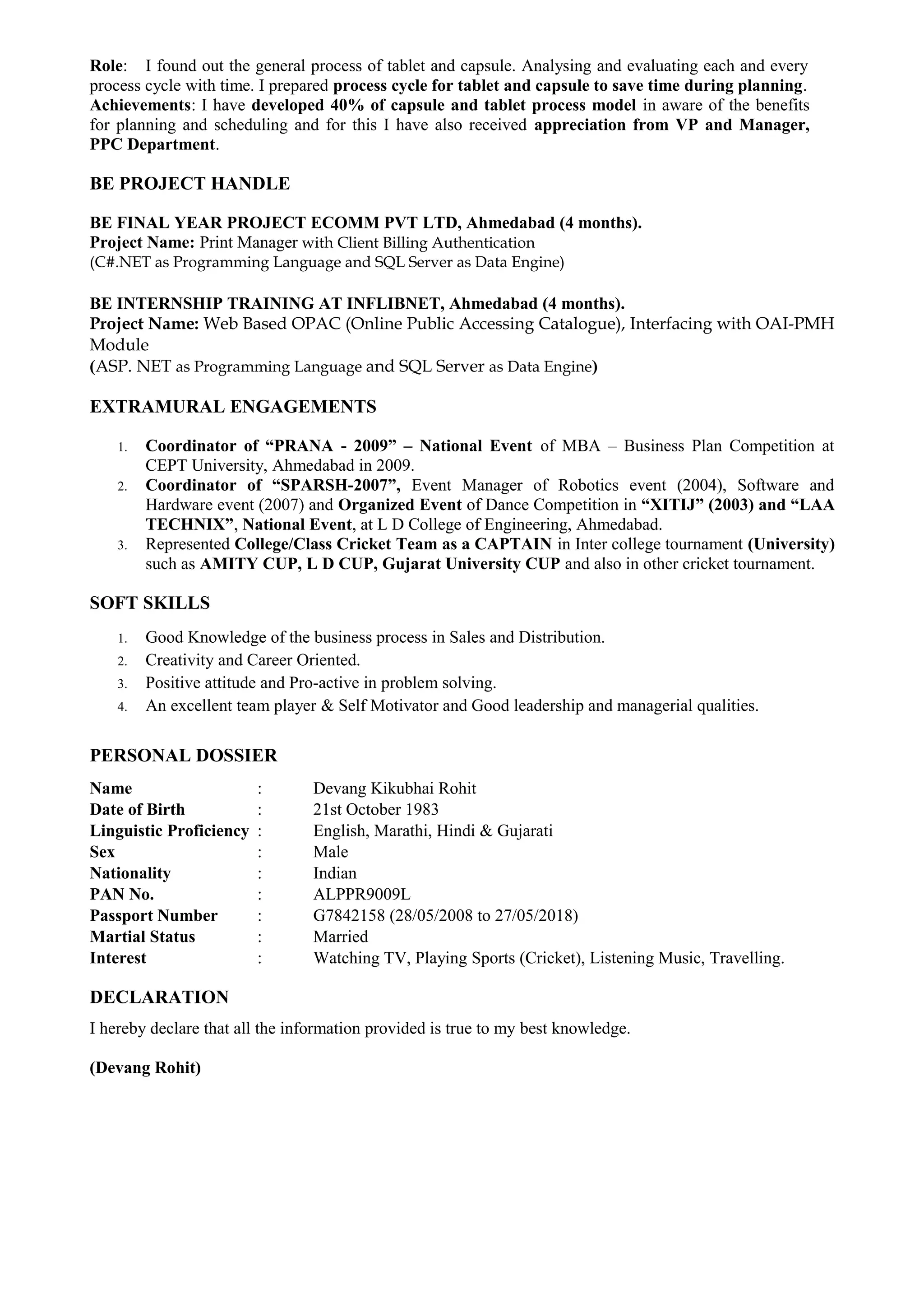 Resume Devang Rohit SAP SD Consultant | PDF