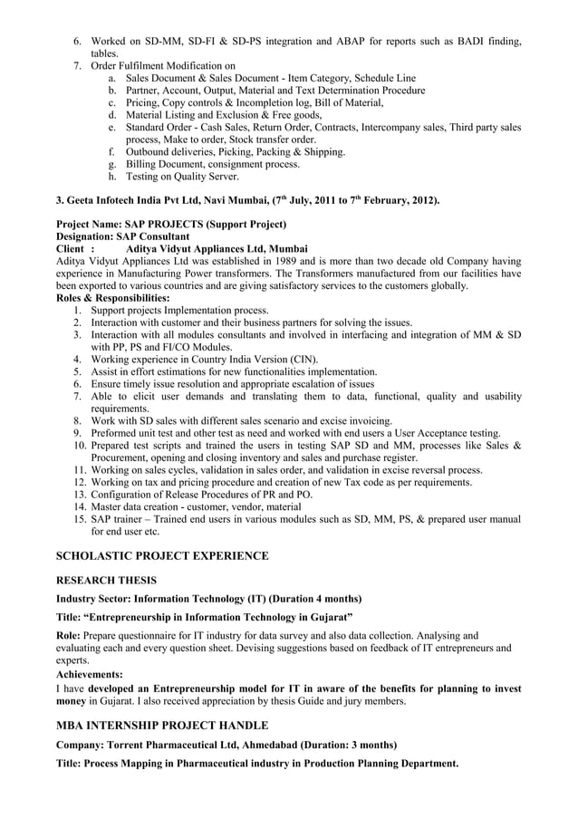 Resume Devang Rohit SAP SD Consultant | PDF