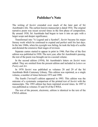 Savitri A Legend And A Symbol Sri Aurobindo | PDF