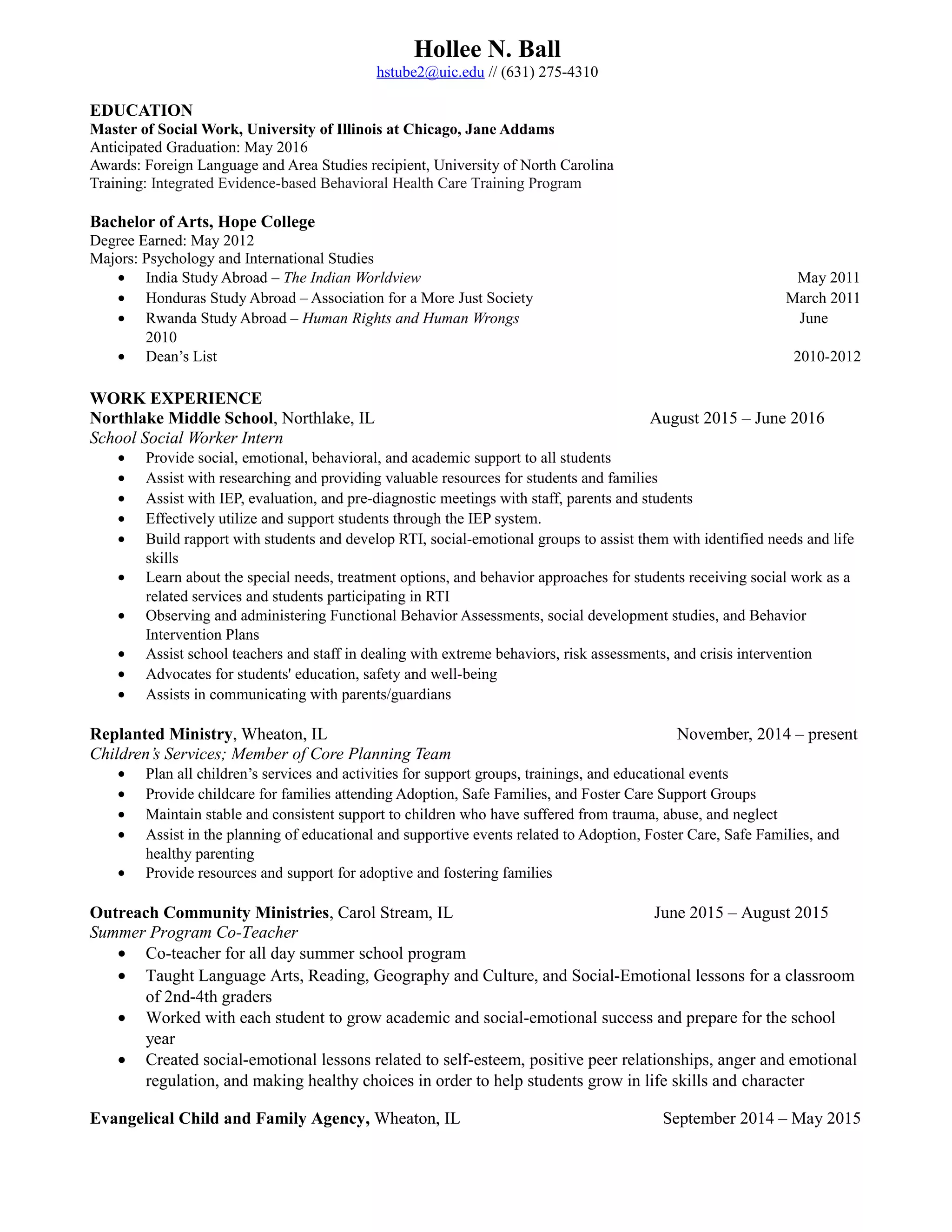 Hollee Ball Fall 2015 Final Resume | PDF