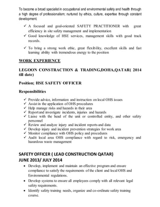 safety officer | DOCX | Business Administration | Business