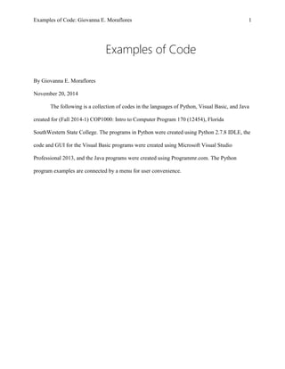 Examples of Code Giovanna E Moraflores | PDF | Programming Languages ...