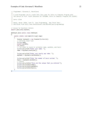 Examples of Code Giovanna E Moraflores | PDF | Programming Languages ...