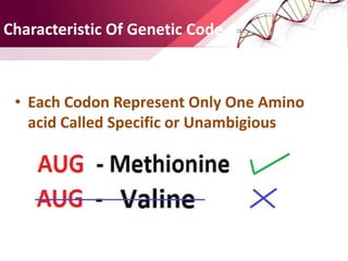 Characteristics of Genetic Code | PPTX