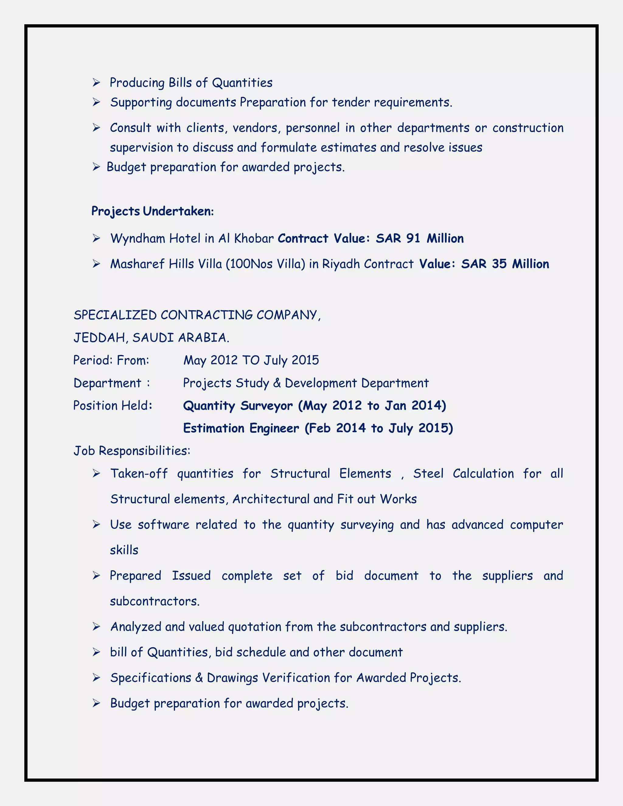 Mohamed Azaad - Estimation Engineer CV | PDF