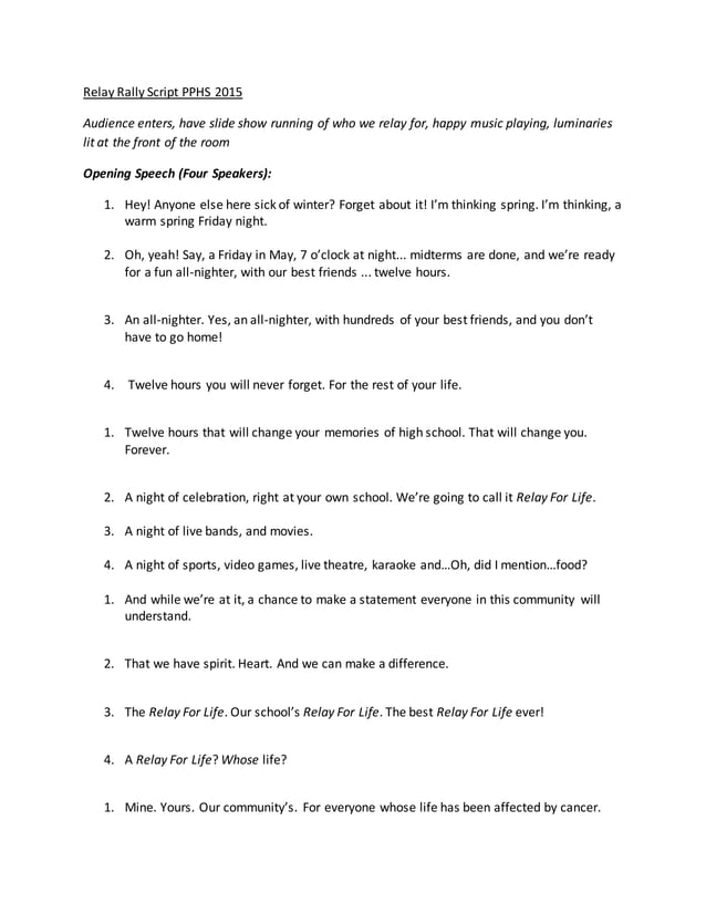 Relay Rally Script PPHS 2015 | DOCX