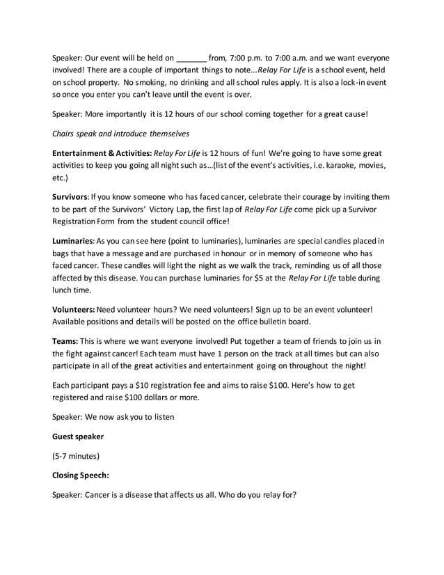 Relay Rally Script PPHS 2015 | DOCX