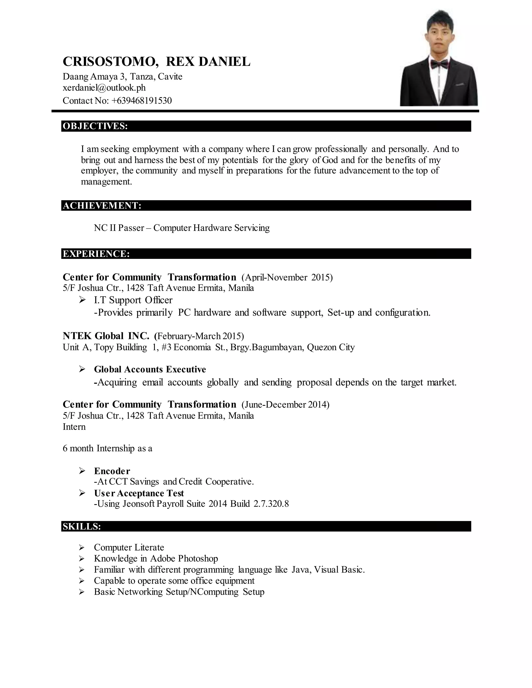 Rex Daniel-Resume | DOCX | Computing | Technology & Computing