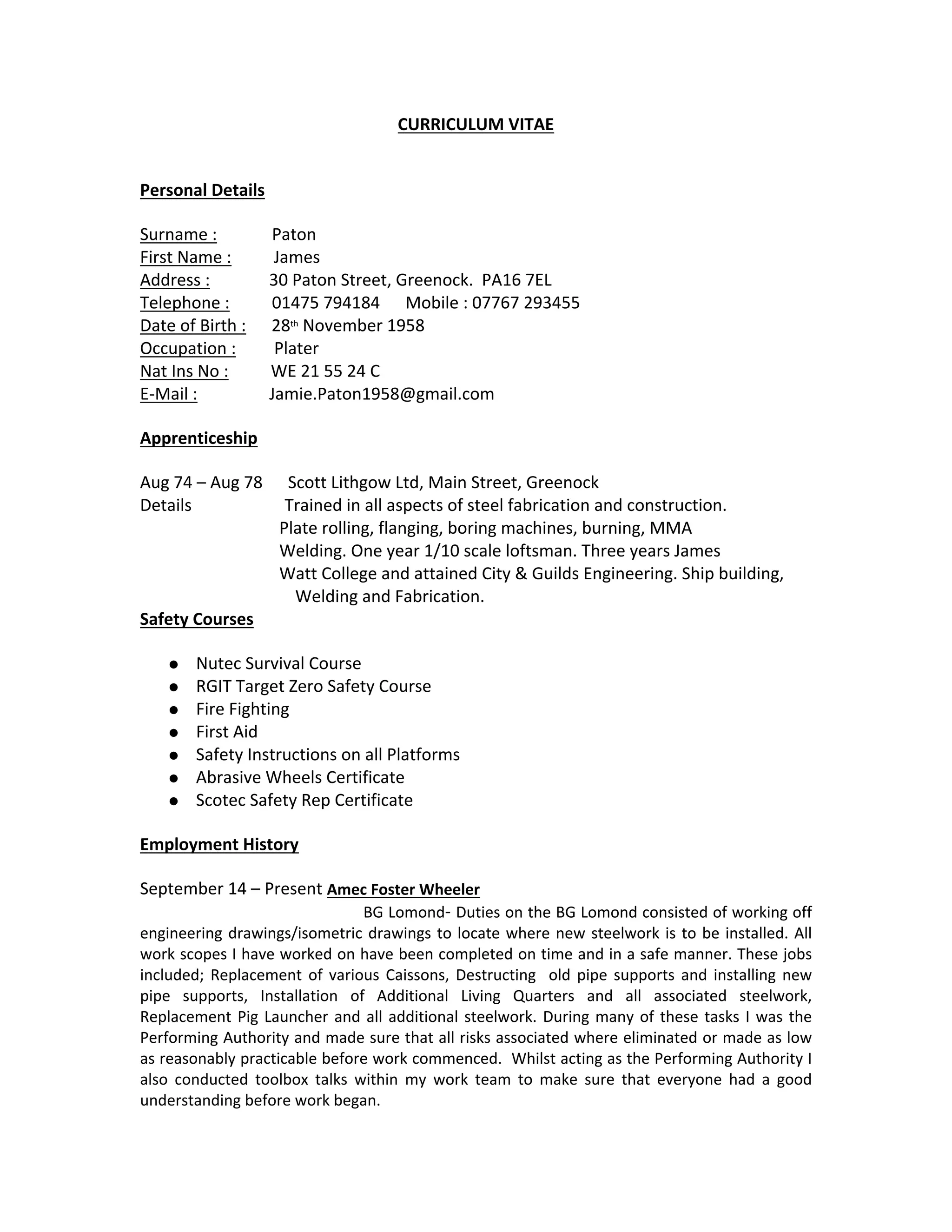 James Paton CV (1) | PDF