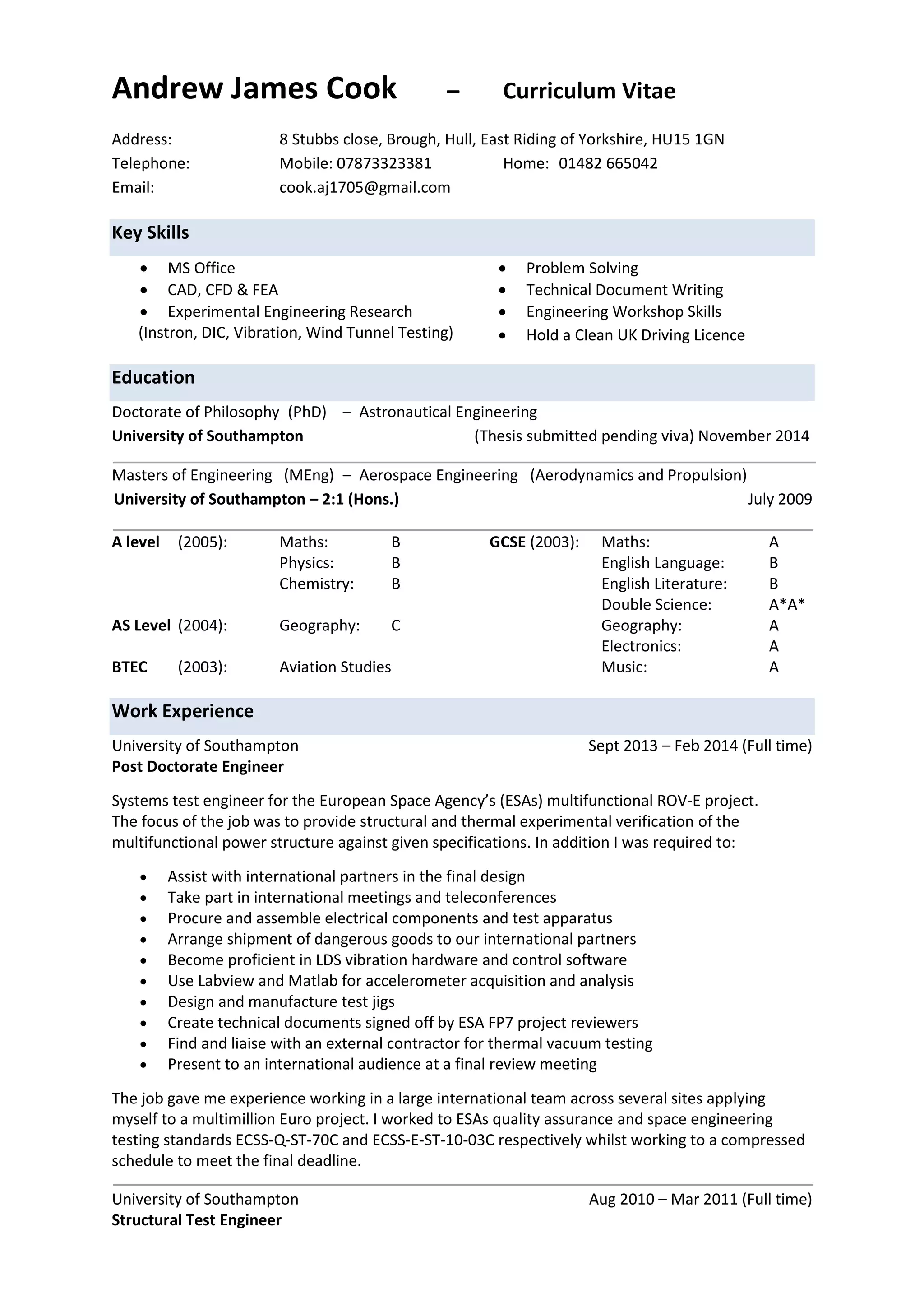 Curriculum Vitae - Andrew Cook | PDF